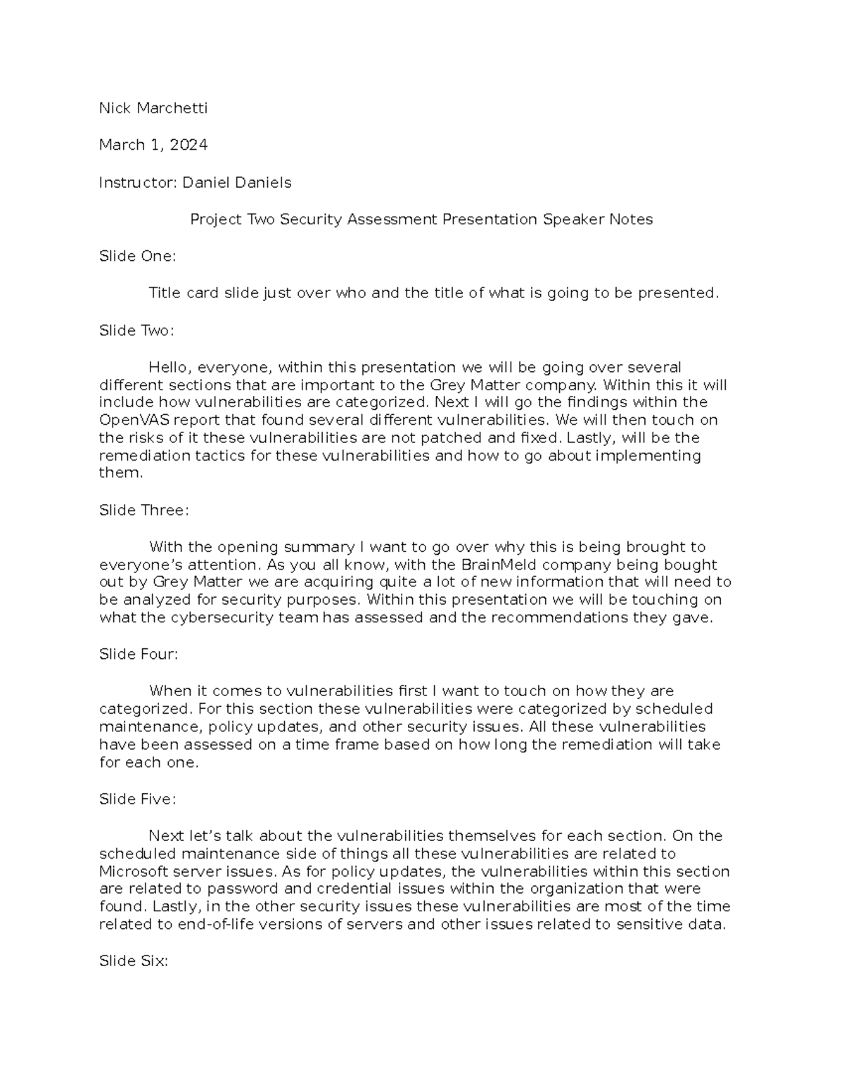 CYB 400 Project Two Speaker Notes Nick Marchetti - Nick Marchetti March ...