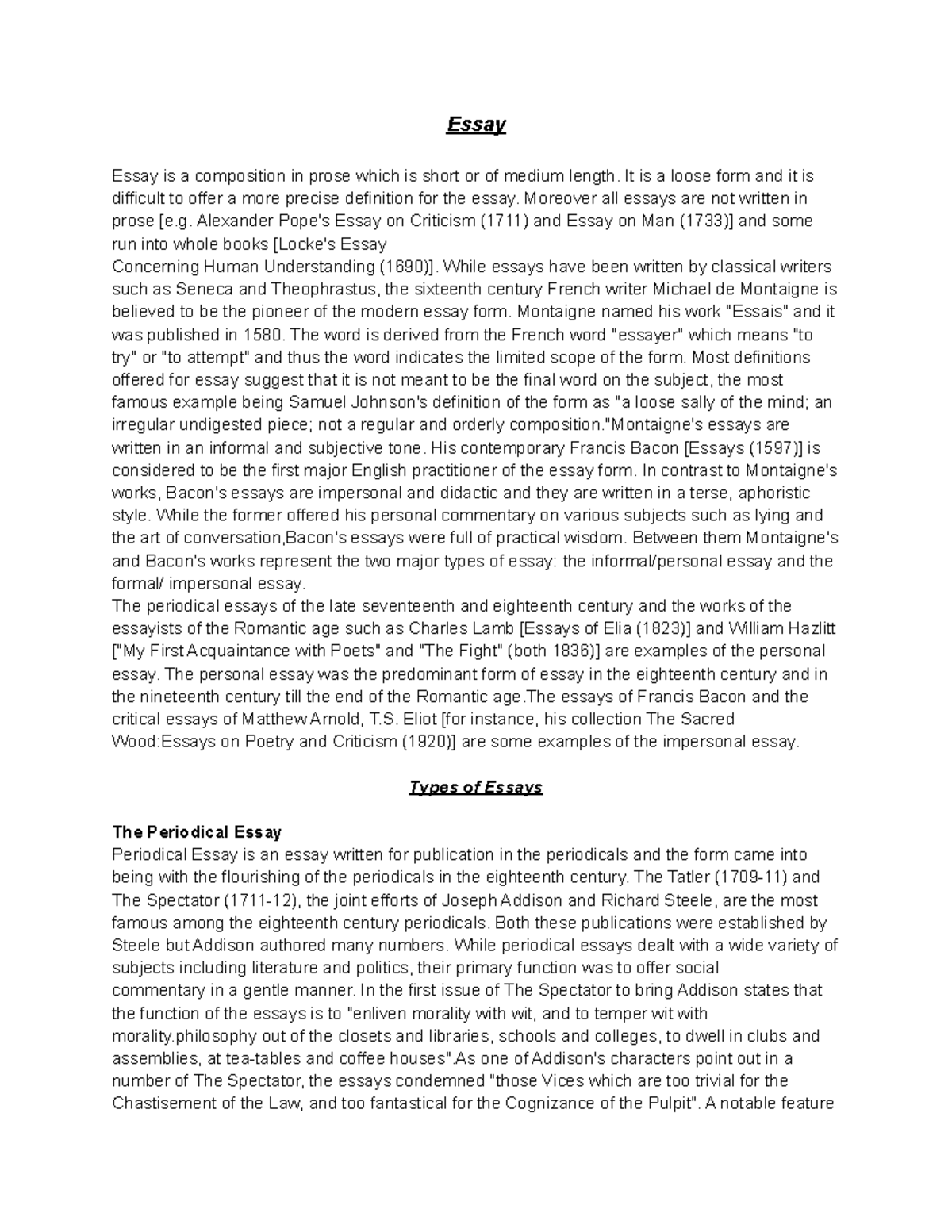 Essay, Types of essays - very useful - Essay Essay is a composition in ...