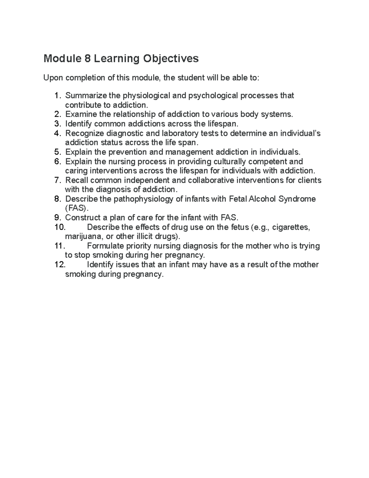 NUR1025C Module Learning Objectives - Upon completion of this module ...
