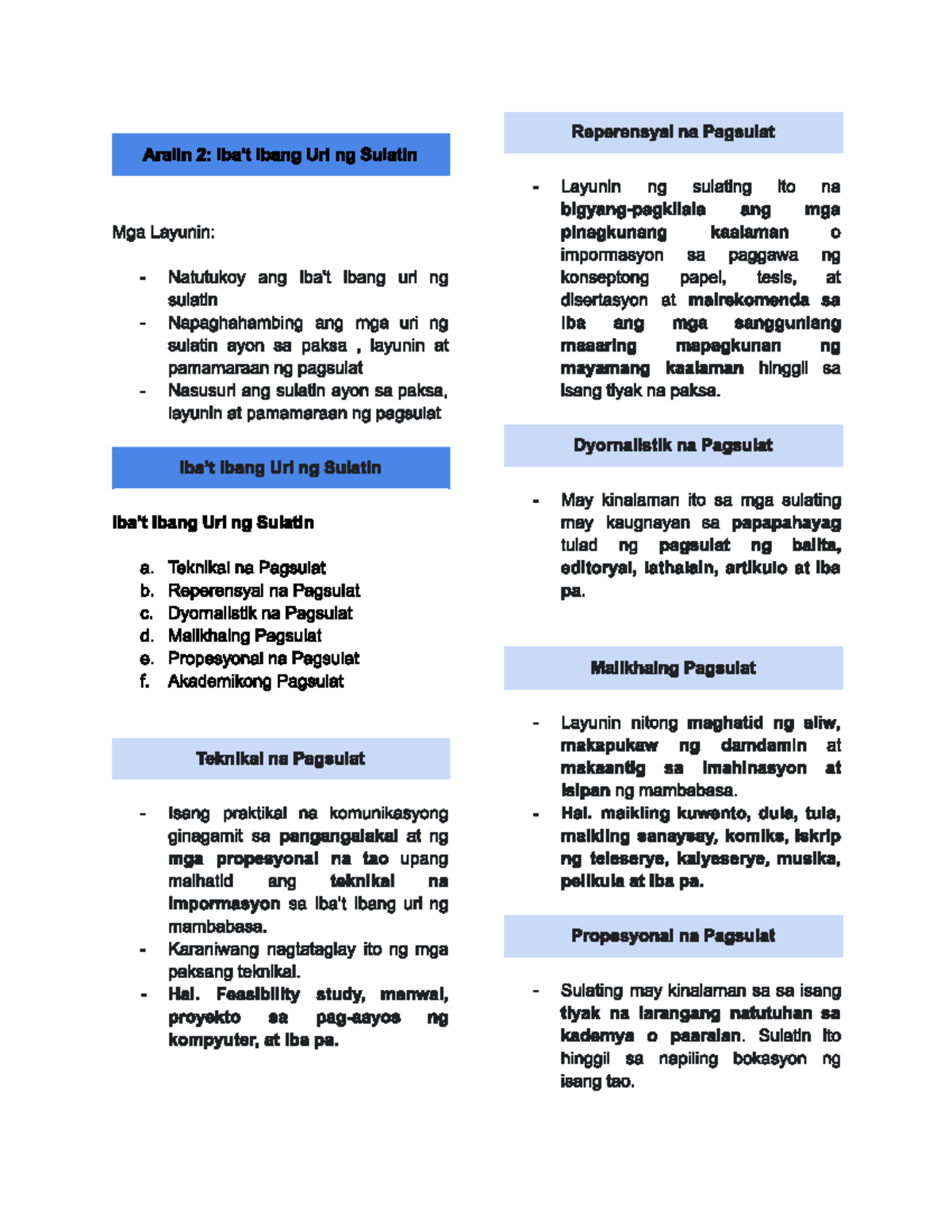 Pagsulat sa Filipino Aralin 2 - Studocu