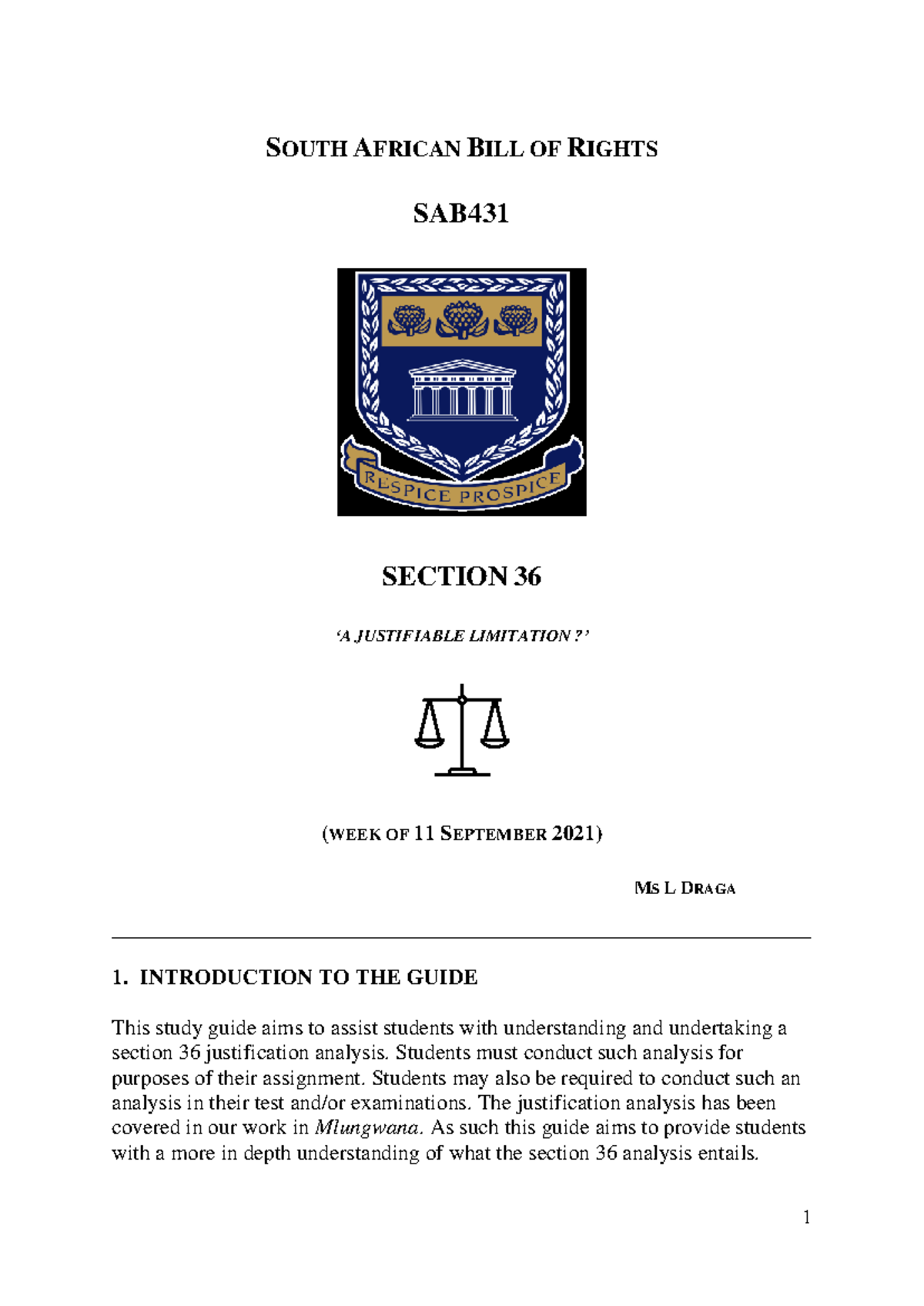 2023 09 11 South African Bill of Rights - The justification analysis ...