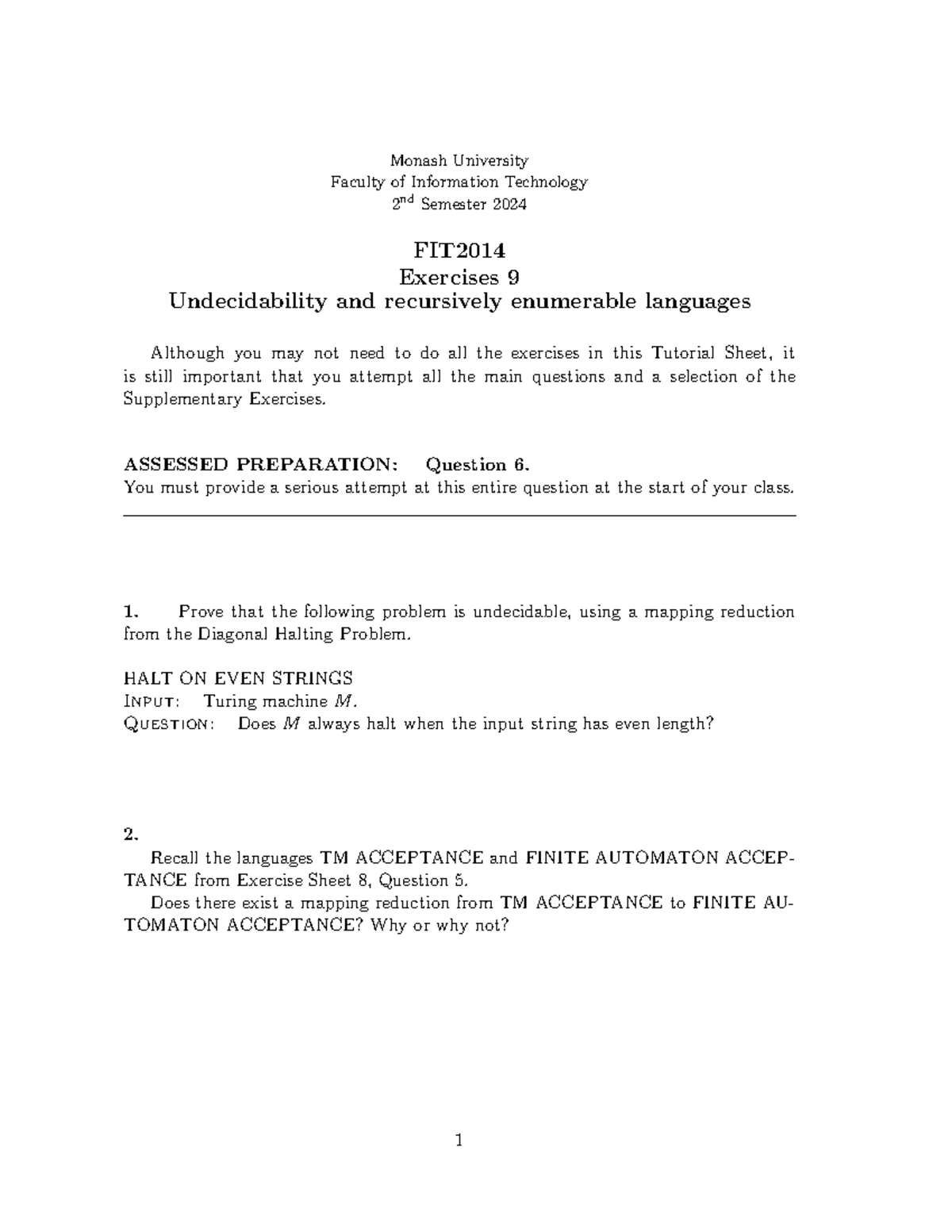 Ex9 - Tutorial - Monash University Faculty of Information Technology 2 ...