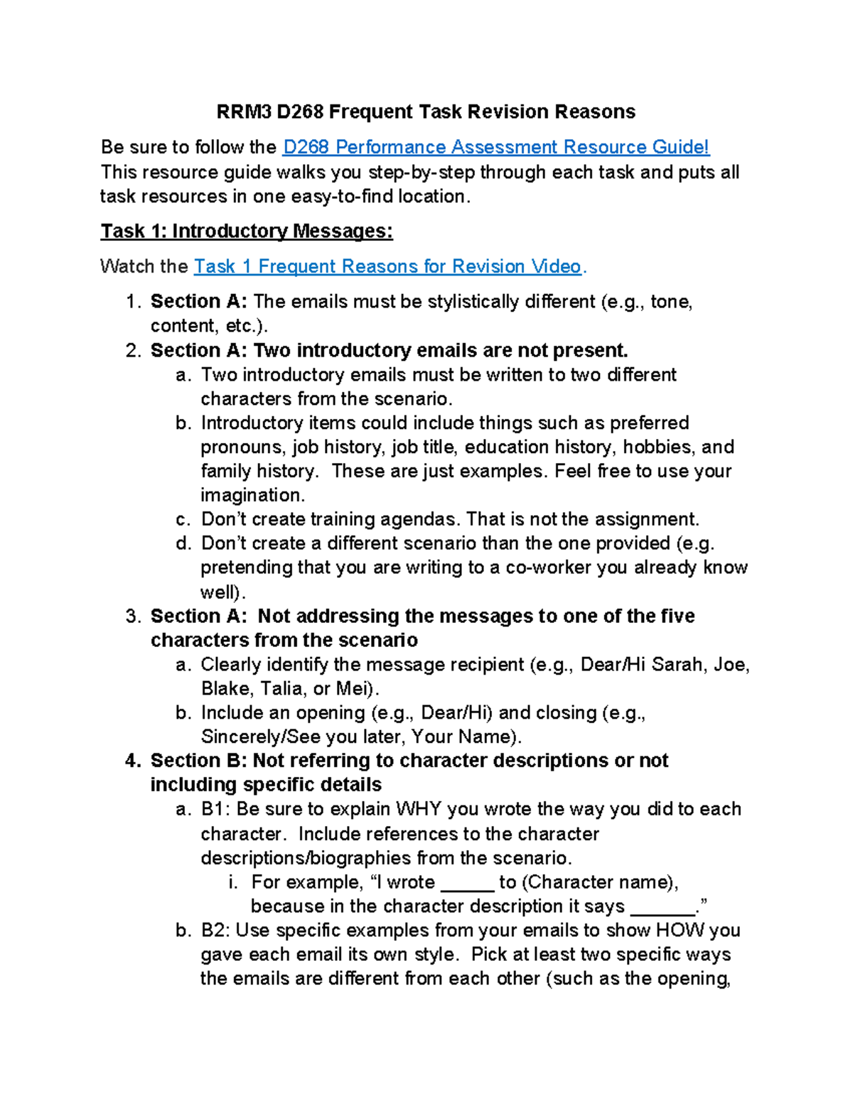 RRM3 D268 Frequent Task Revision Reasons - Task 1: Introductory ...