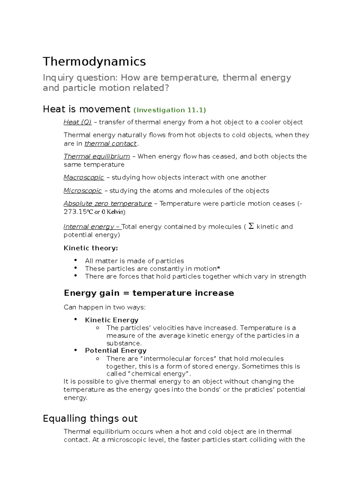 Thermodynamics - Heat is movement - Thermodynamics Inquiry question ...