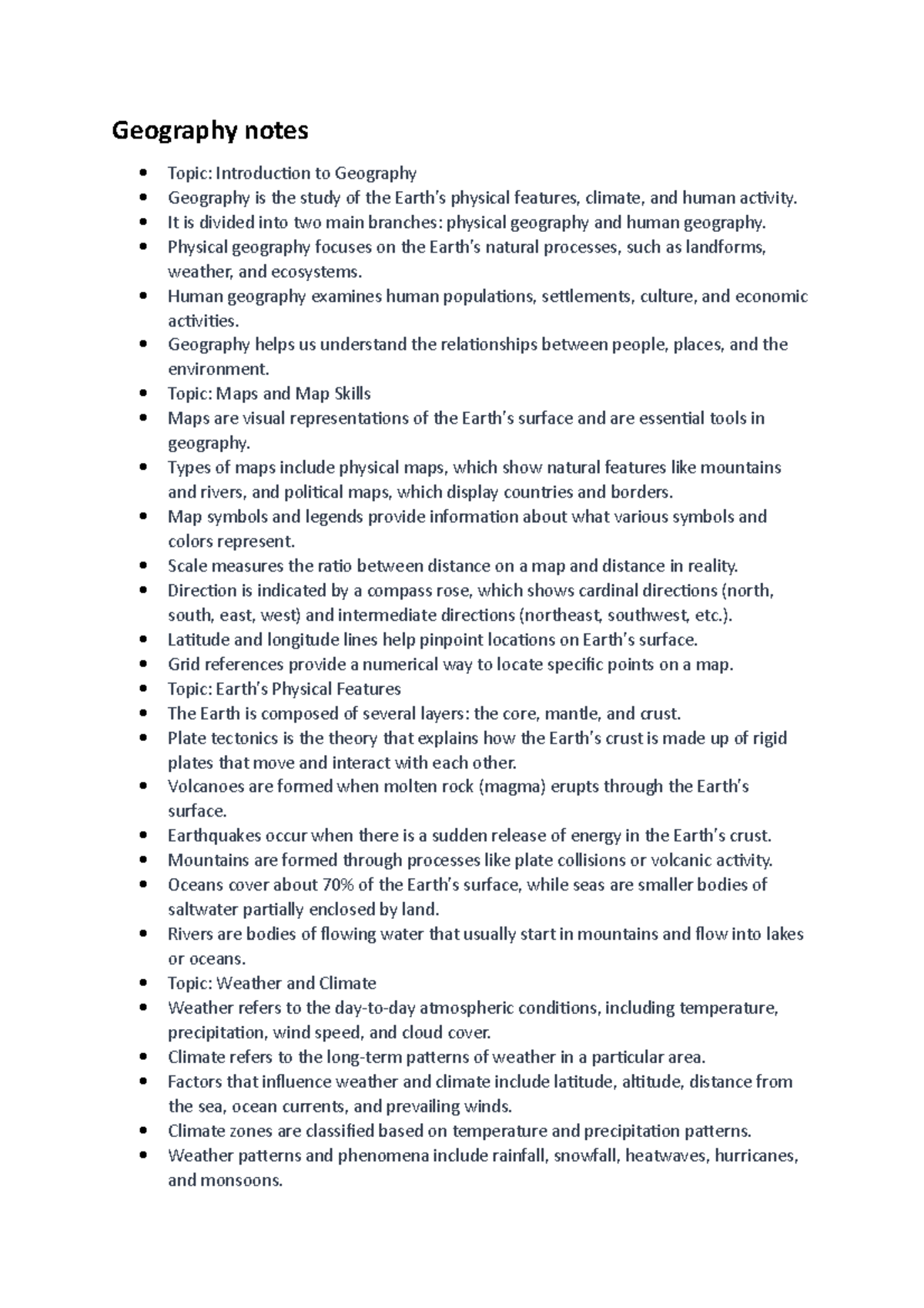 Geography notes - stuff - Geography notes Topic: Introduction to ...