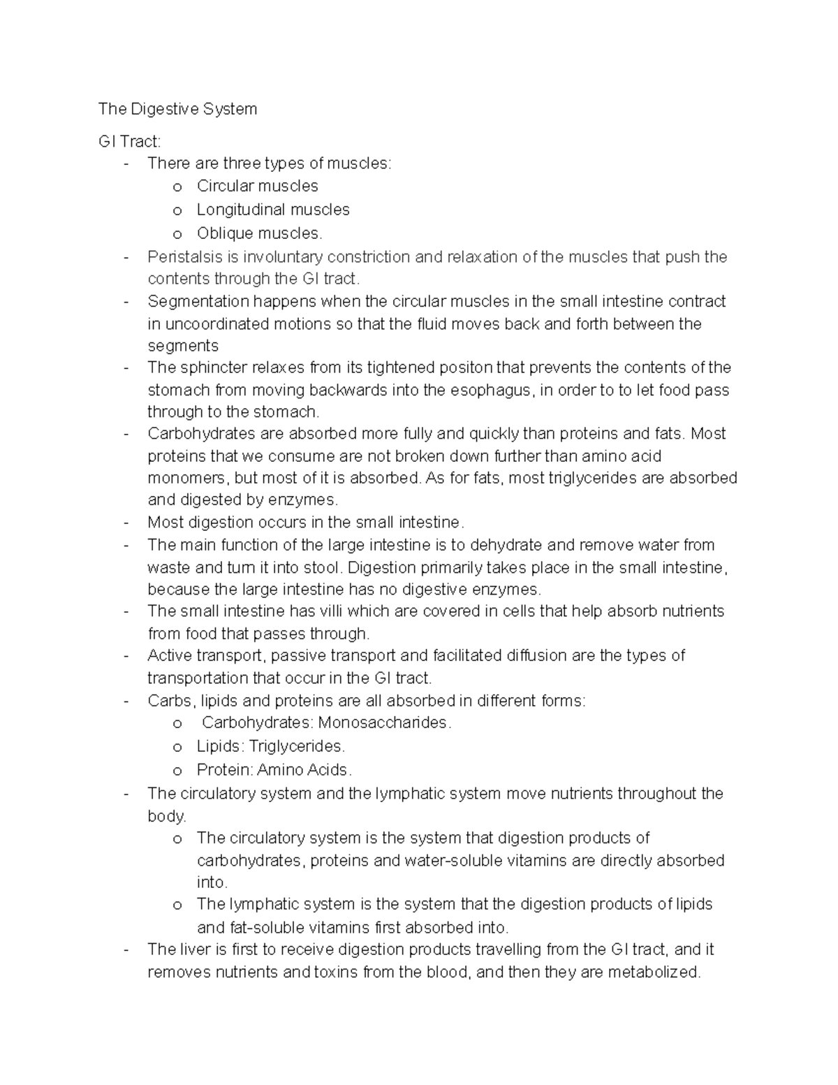 Nutrition Notes Digestion - The Digestive System GI Tract: - There are ...