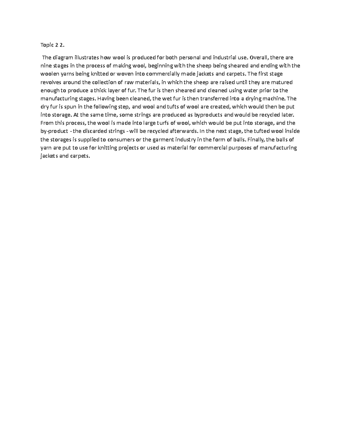 Writing lesson 23 - Topic 2 2. The diagram illustrates how wool is ...