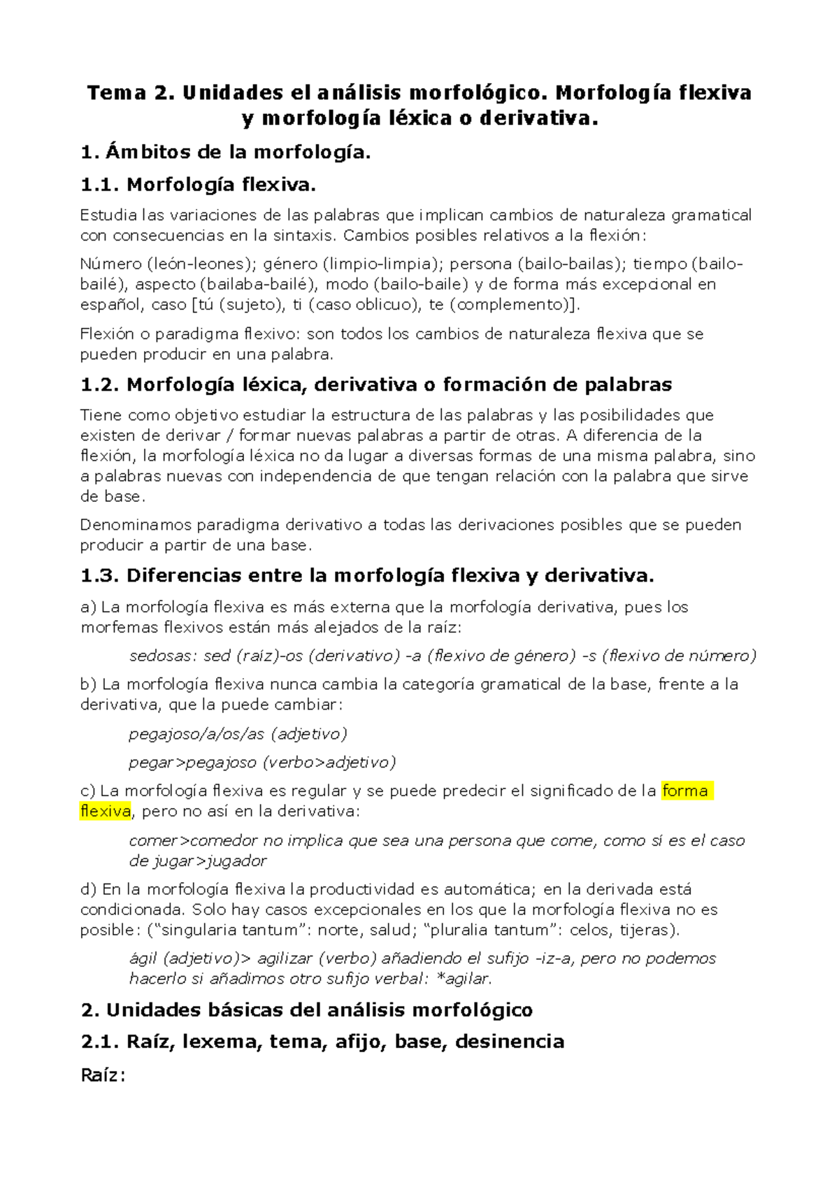Tema 2 - Unidades el análisis morfológico. Morfología flexiva y ...