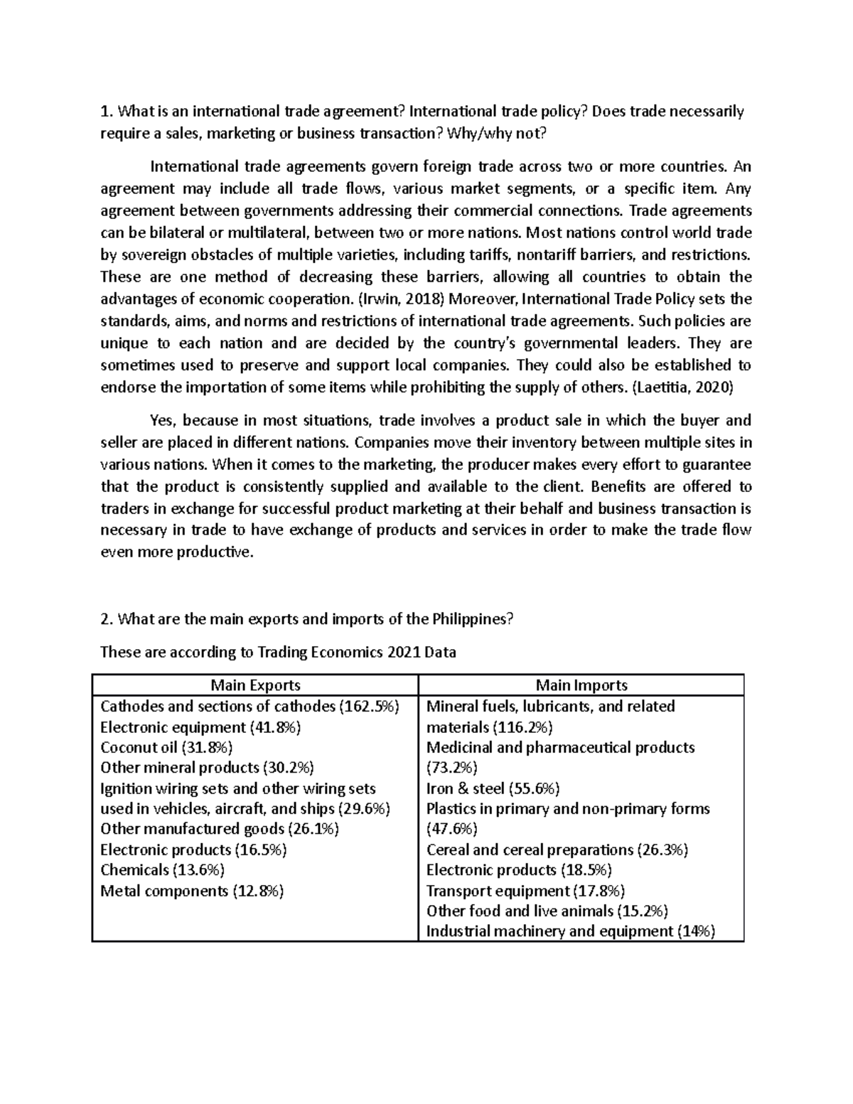 P1 - international trade agreement - Foreign Service - Studocu