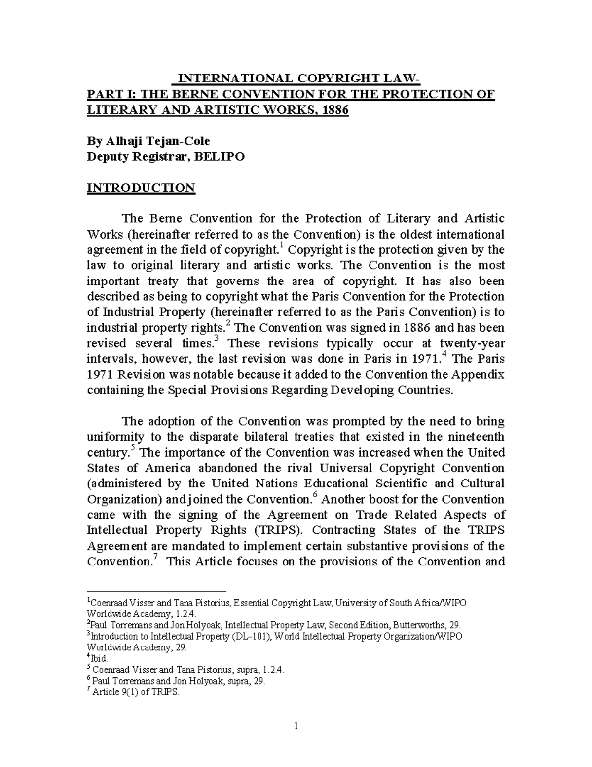Overview of the Berne Convention - INTERNATIONAL COPYRIGHT LAW- PART I ...