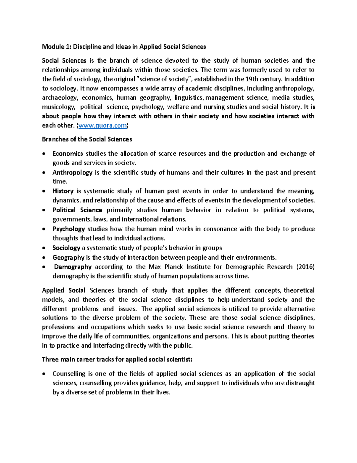 Module 1 - N/A - Module 1: Discipline and Ideas in Applied Social ...