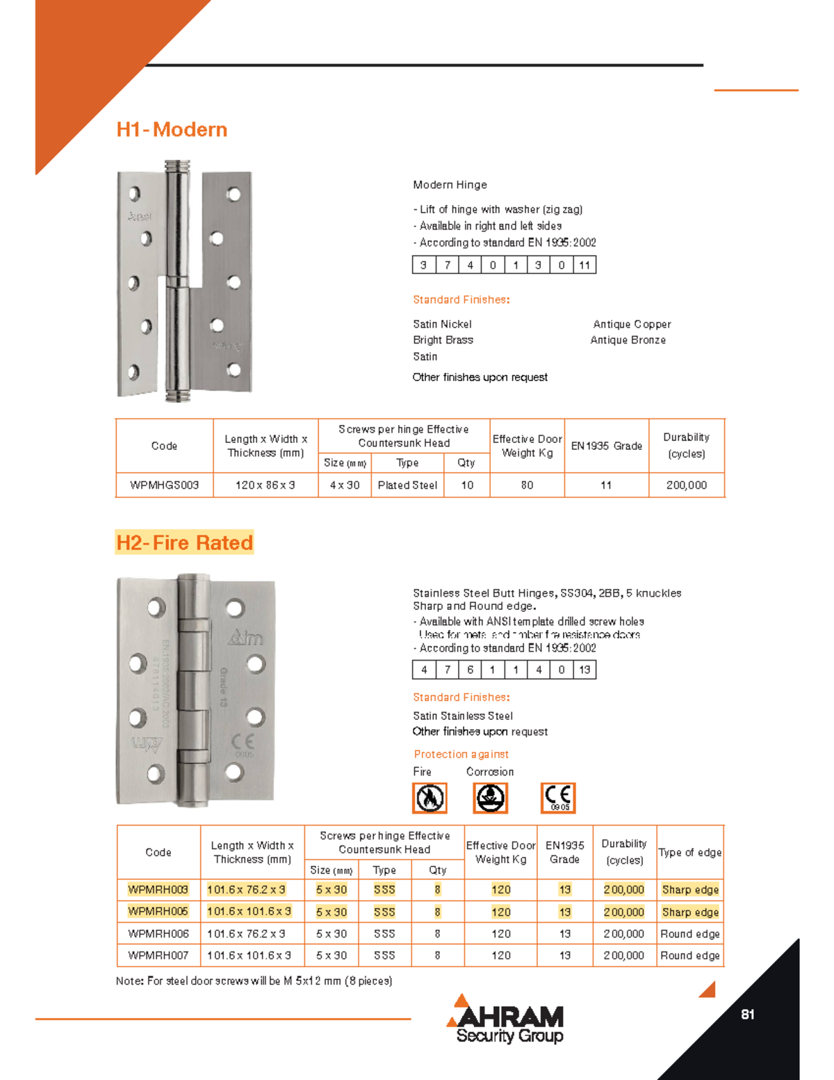 SS Hinges - tyj - Code Length x Width x Thickness (mm) Screws per hinge ...