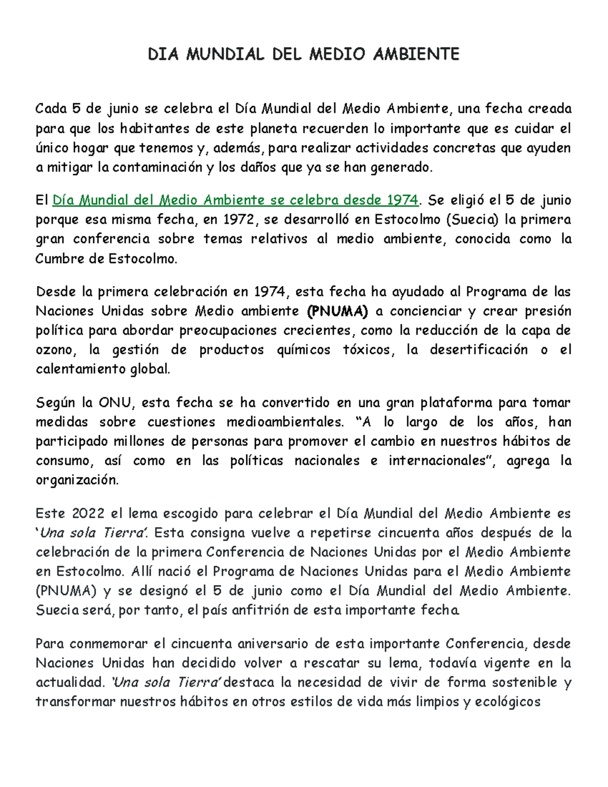 DIA Mundial DEL Medio Ambiente - DIA MUNDIAL DEL MEDIO AMBIENTE Cada 5 ...