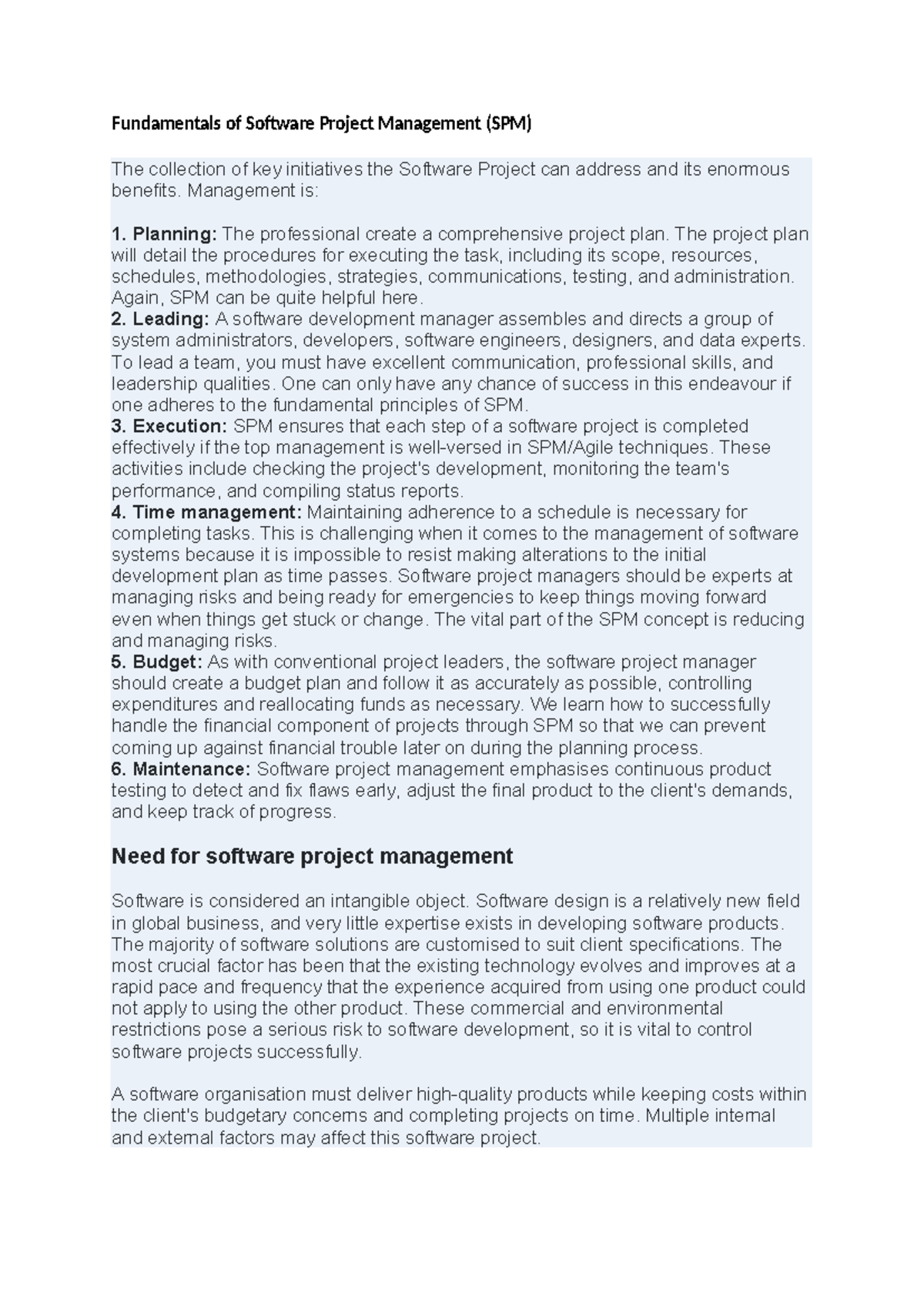 Spm unit 1,2 - Fundamentals of Software Project Management (SPM) The ...
