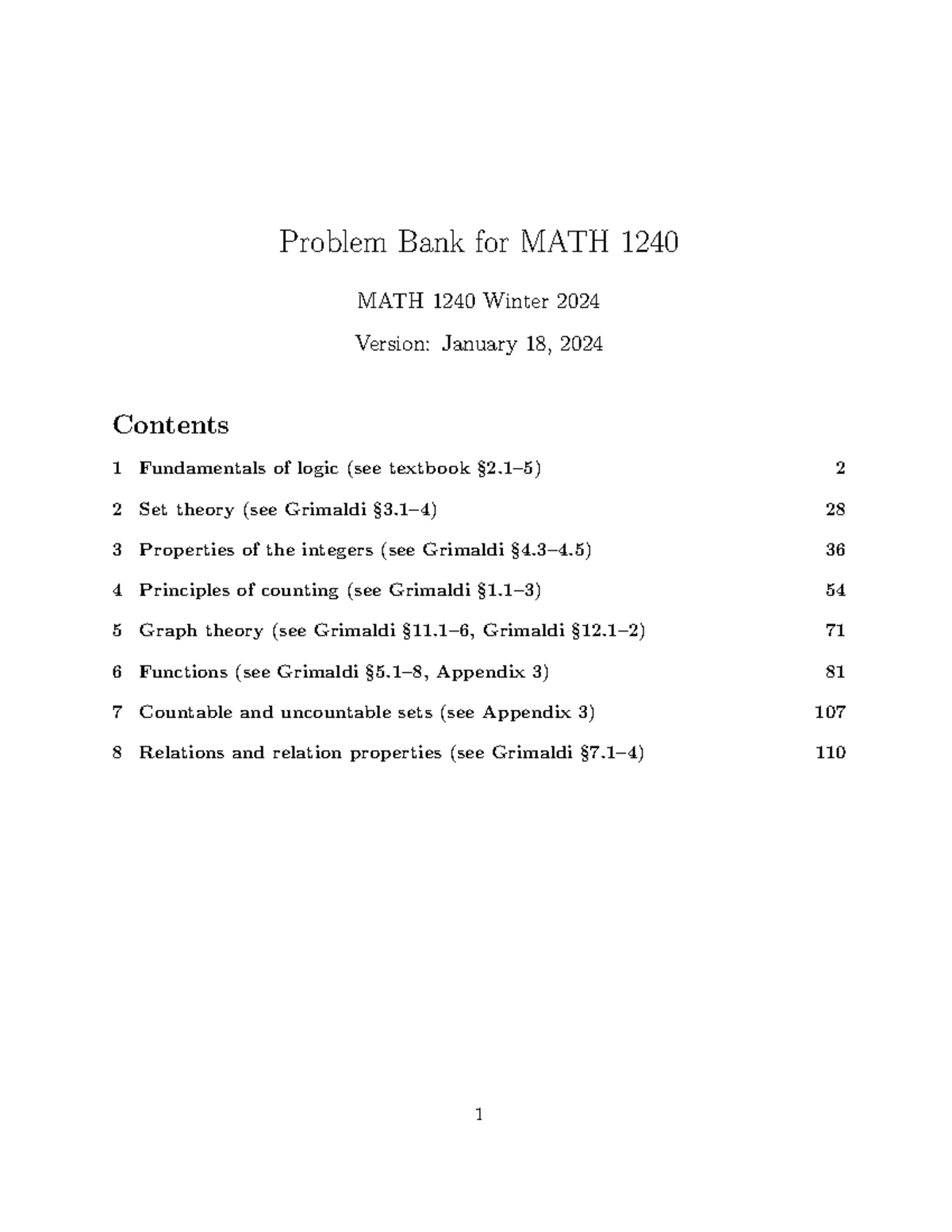Problem Bank Solutions(W24) - Contents Problem Bank for MATH - MATH ...