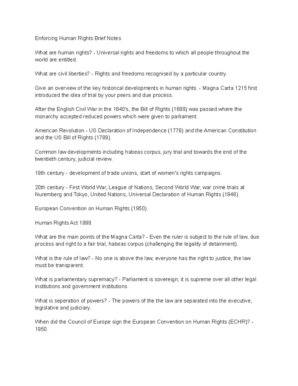 Enforcing Human Rights Brief Notes - What are civil liberties? - Rights ...