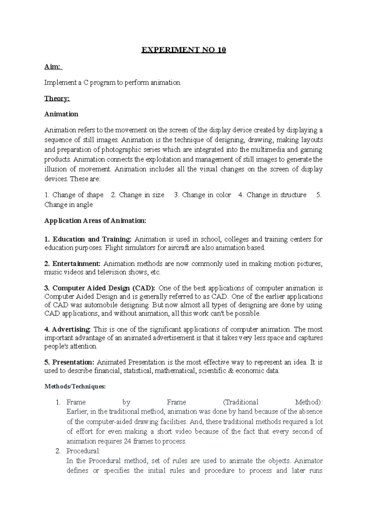 CG EXPT10 - this is an cg exp - EXPERIMENT NO 10 Aim: Implement a C program to perform animation ...