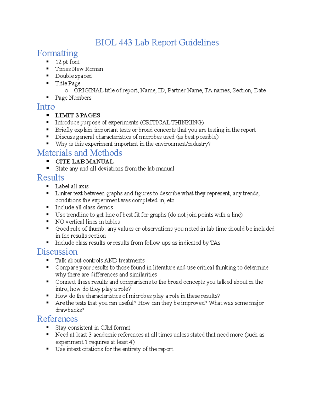 BIOL 443 Lab Report Guidelines - BIOL 443 Lab Report Guidelines ...