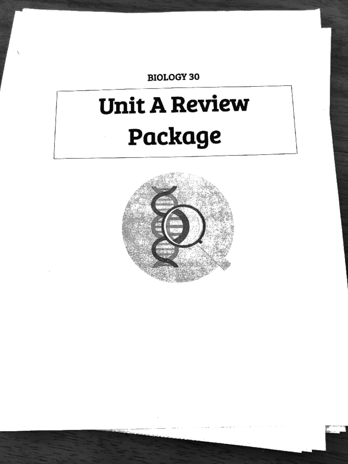 Copy of unit a review key - BIOLOGY 30 Unit A Review Package BIOLOGY 30 ...