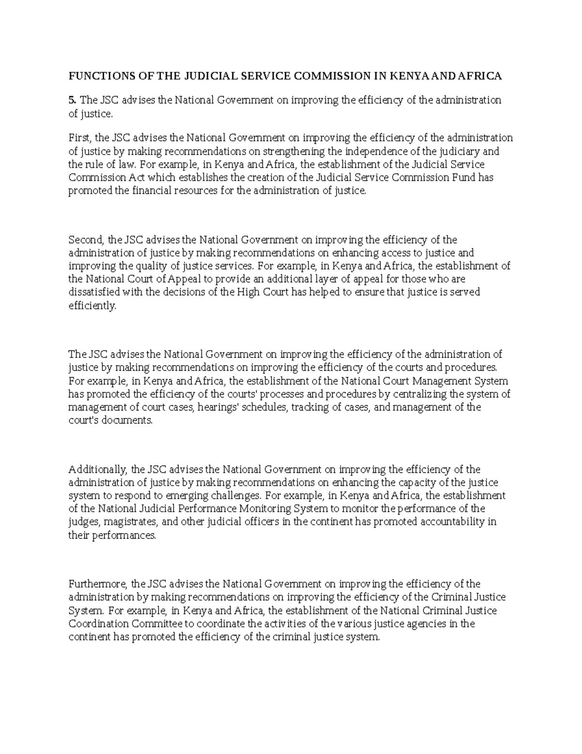 Con law - FUNCTIONS OF THE JUDICIAL SERVICE COMMISSION IN KENYA AND ...