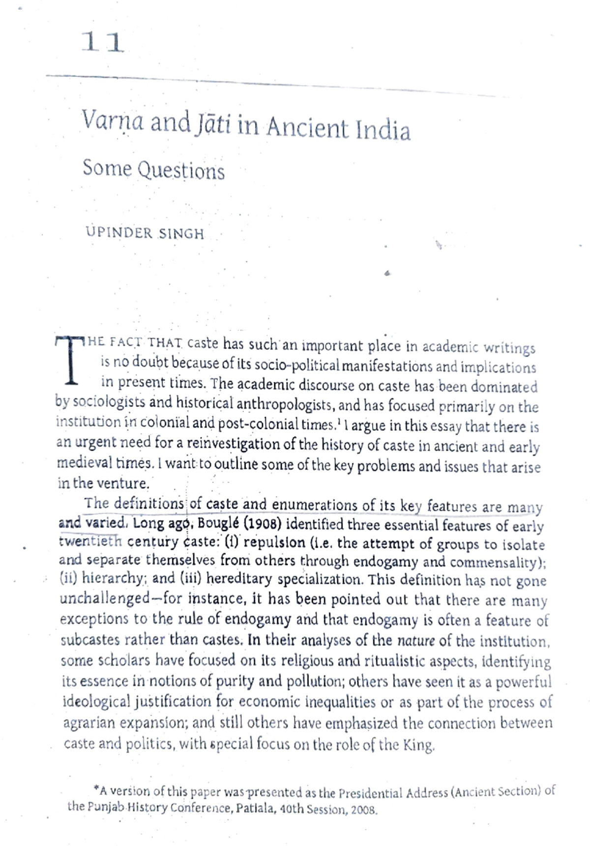 Upinder singh - 11 Varna and J ti in Ancient India Some Questions ...