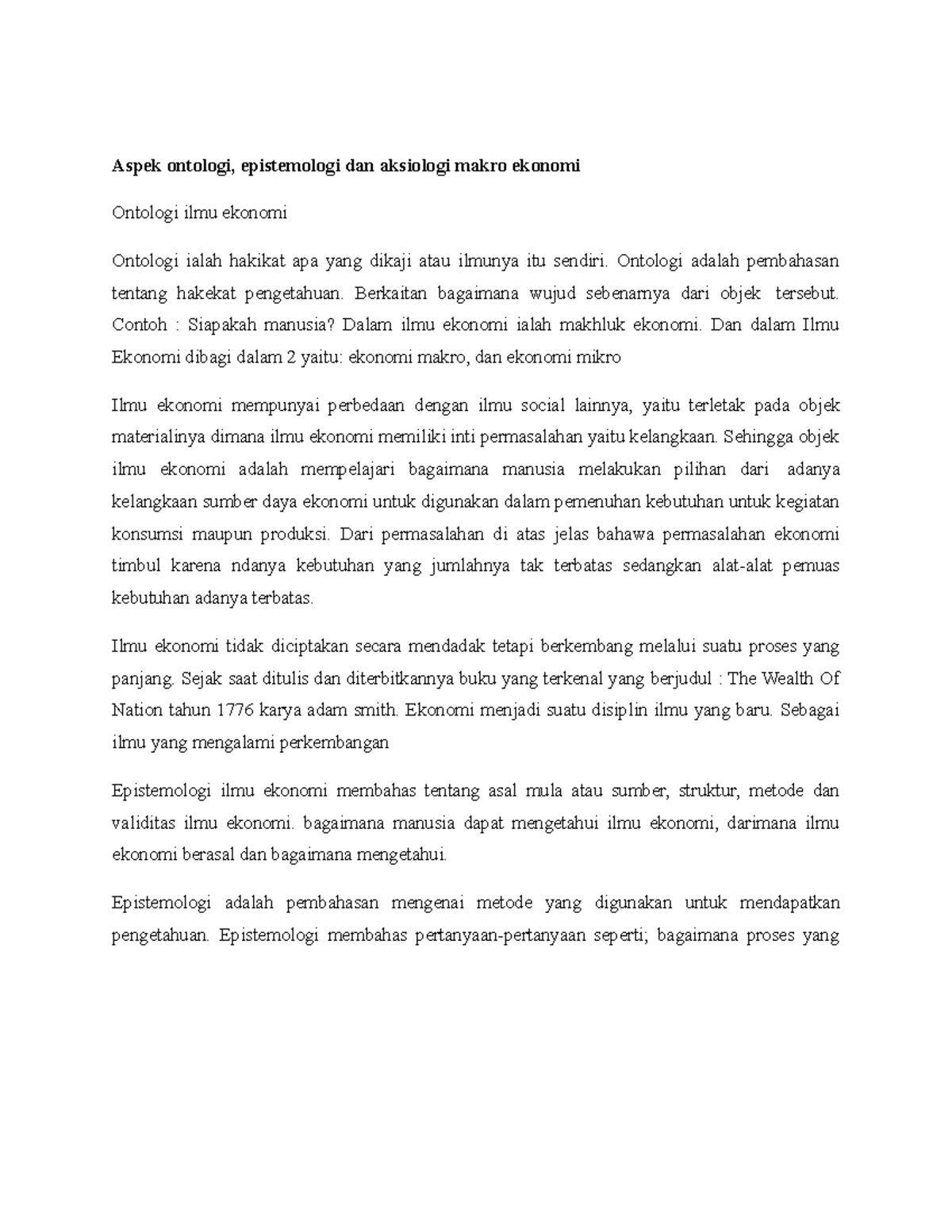 Aspek ontologi, epistemologi dan aksiologi makro ekonomi - Ontologi ...