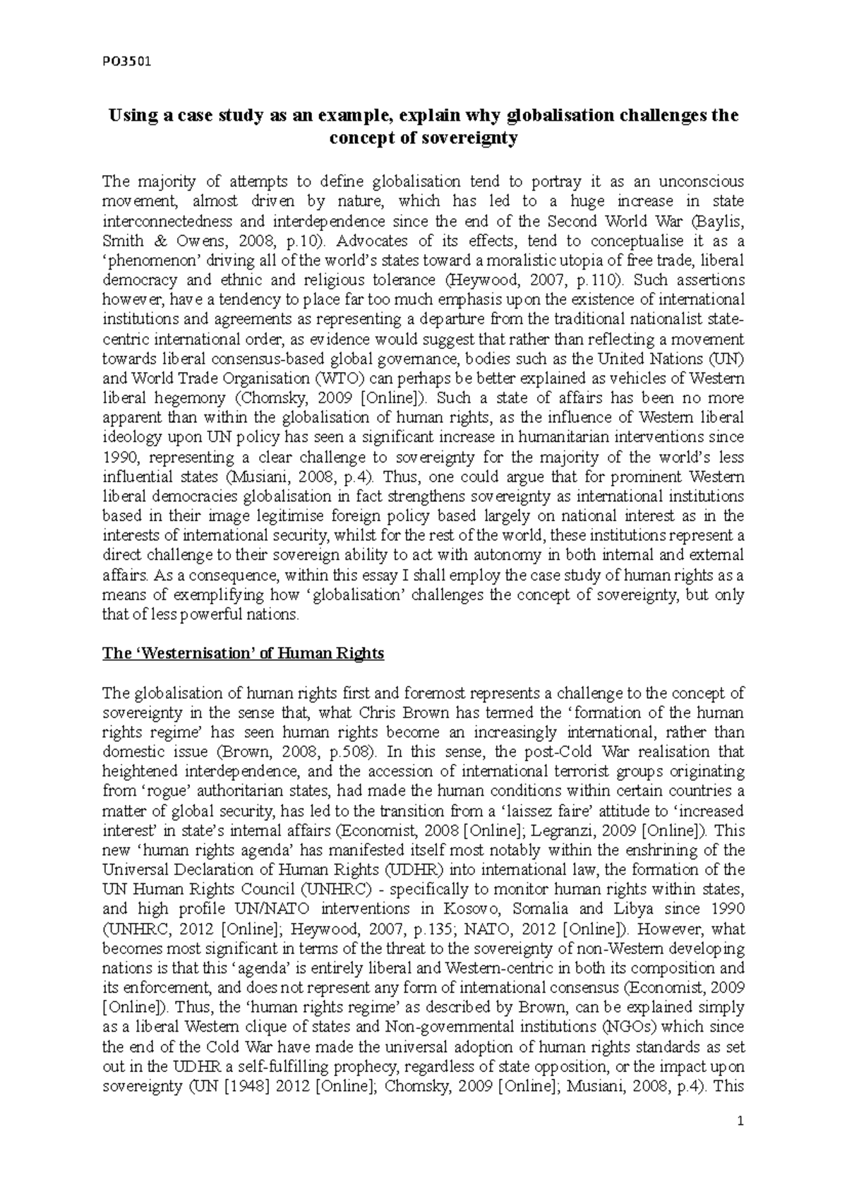 PO3501 Debates in Globalisation - Essay 2 - Using a case study as an ...