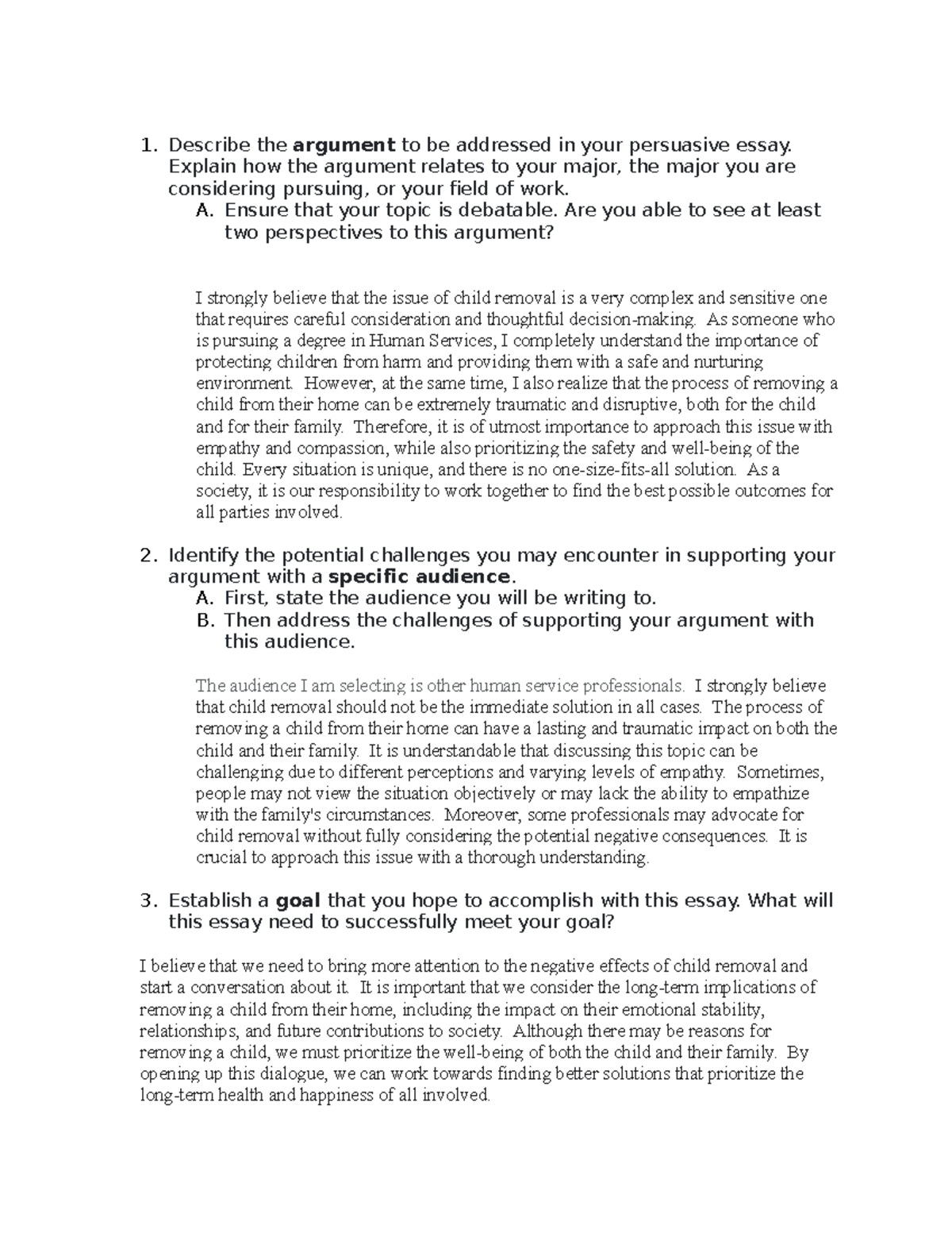 ENG Compii 3-6 - English Comp II assignments - Describe the argument to ...