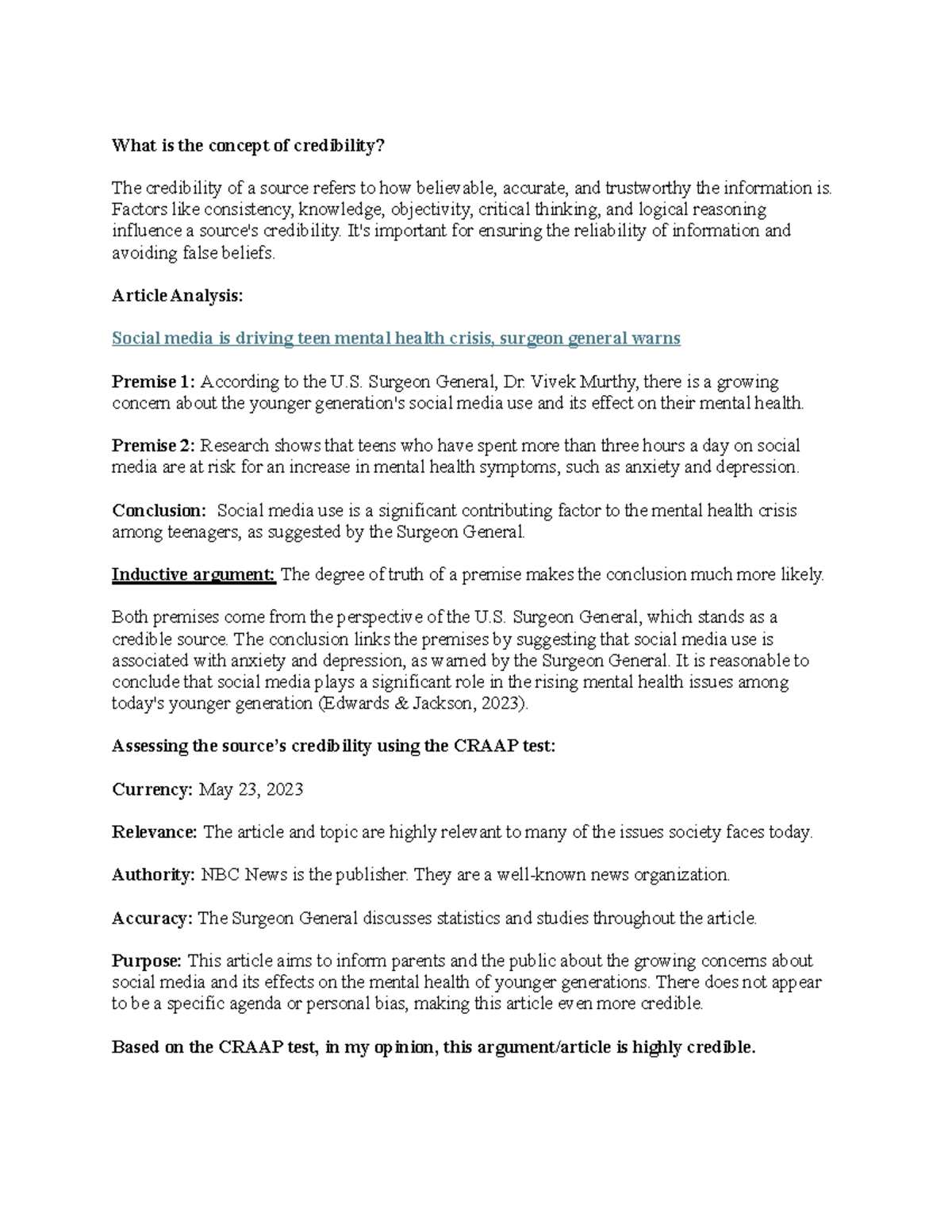 Critical Thinking Discussion 3 - What is the concept of credibility ...