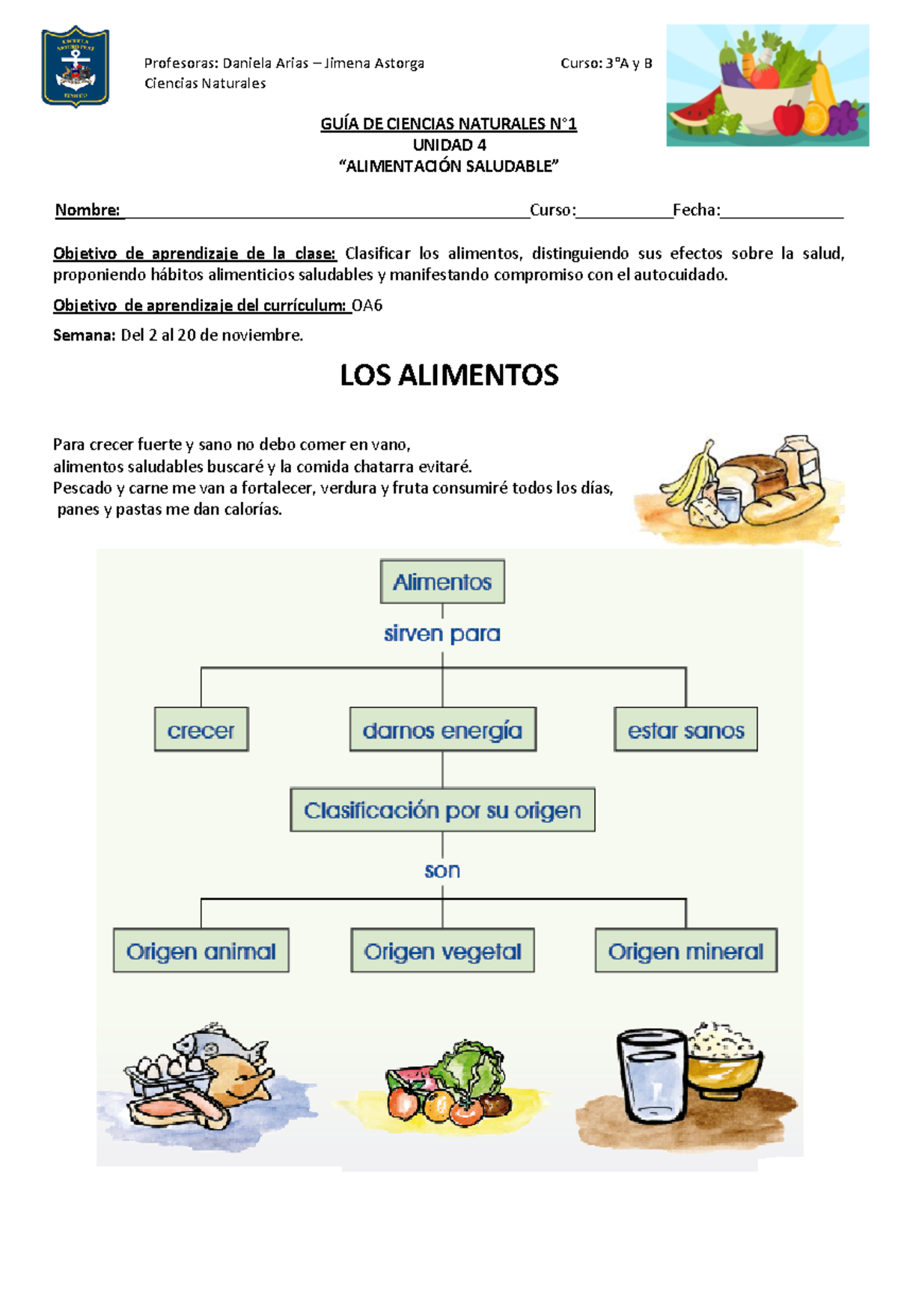 Ciencias 3ºA Guía 1 alimentos saludables - Profesoras: Daniela Arias ...