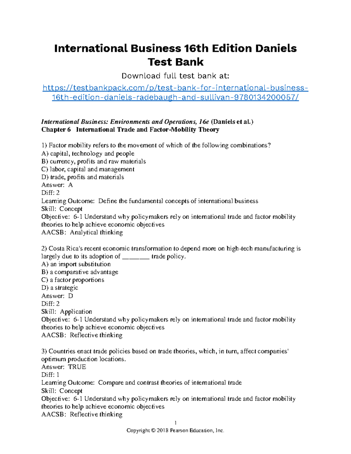 Chapter 6 - test bank - 1 International Business 16th Edition Daniels ...