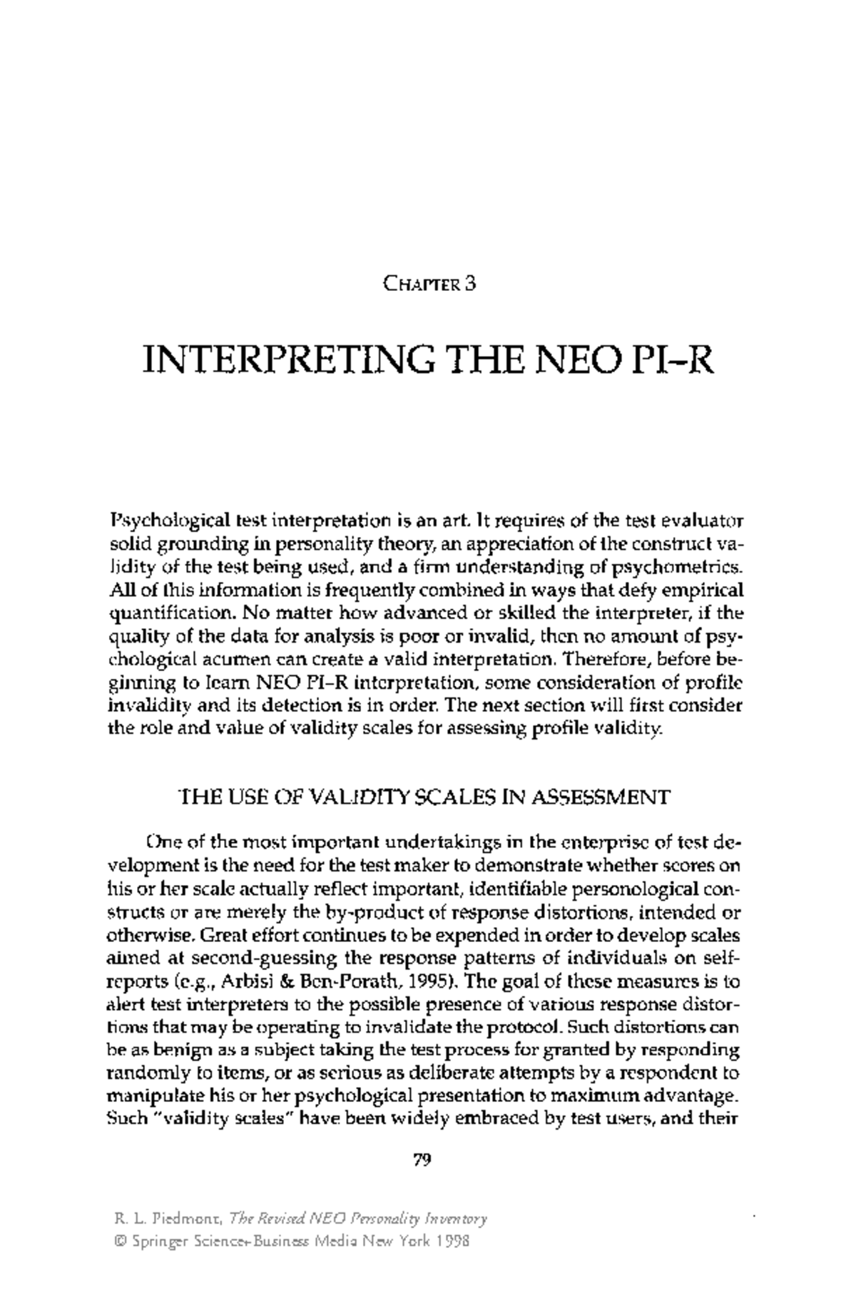 NEO PI Interpretation - CHAPTER 3 INTERPRETING THE NEO PI-R ...