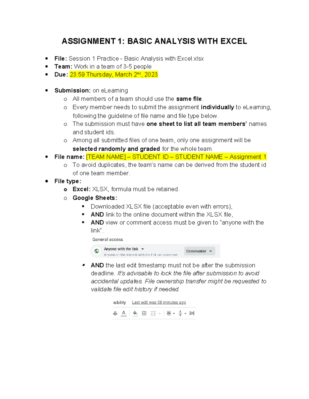 Assignment 1 Guideline - ASSIGNMENT 1: BASIC ANALYSIS WITH EXCEL File ...