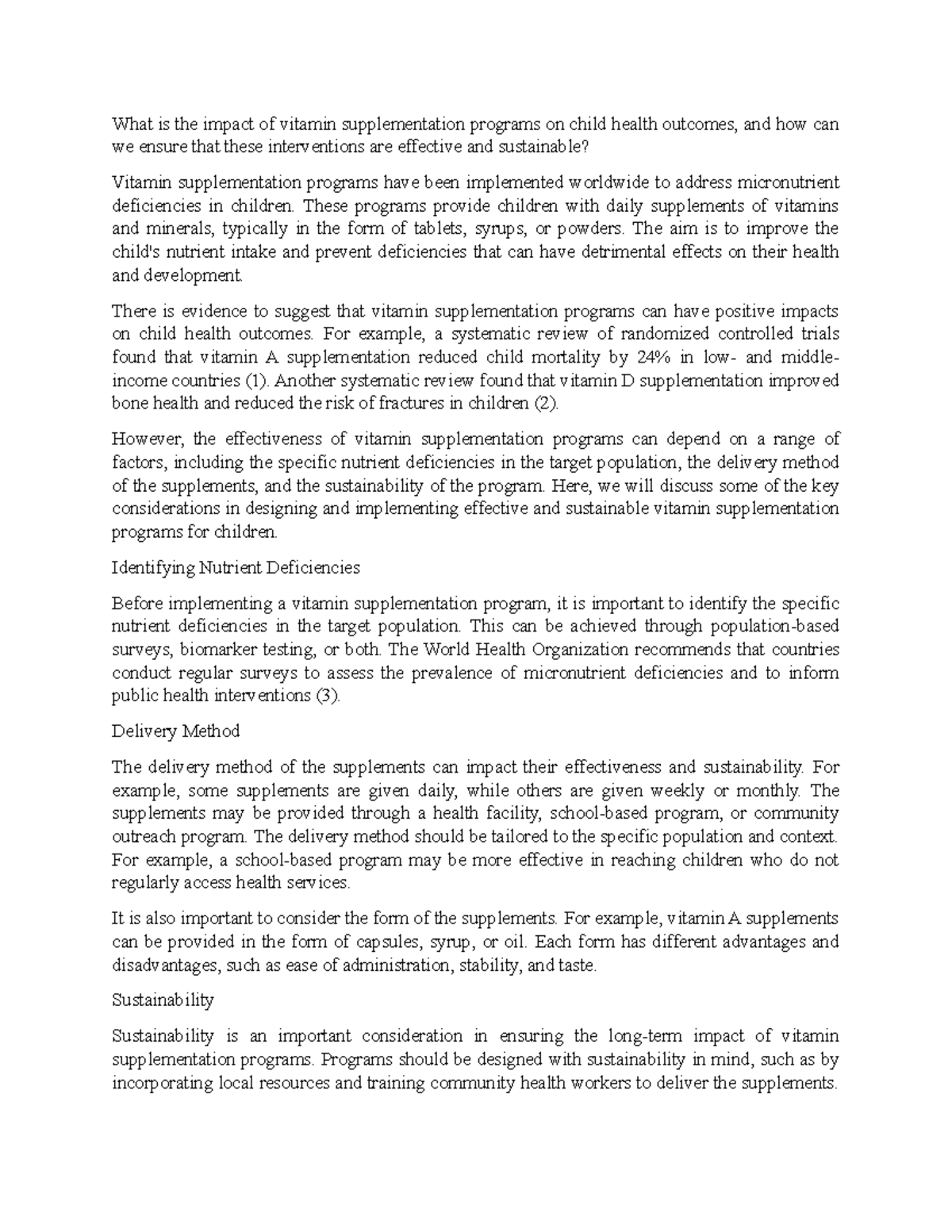 10 What is the impact of vitamin supplementation programs on child ...