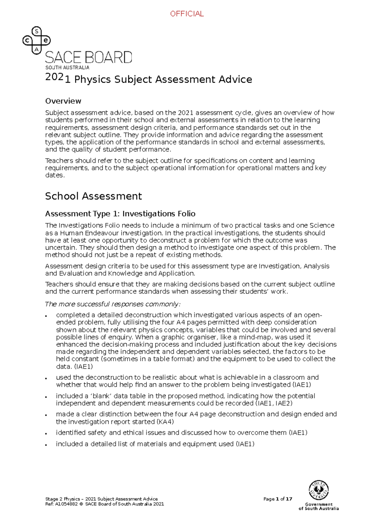 2021 Physics Subject Assessment Advice - 2021 Physics Subject ...