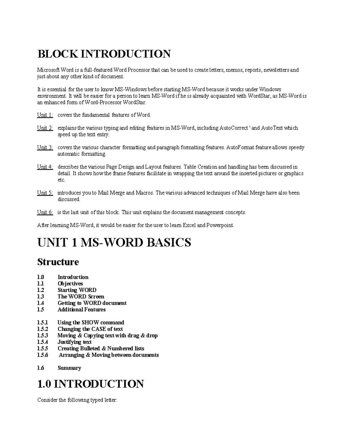 microsoft word notes - BLOCK INTRODUCTION Microsoft Word is a full ...