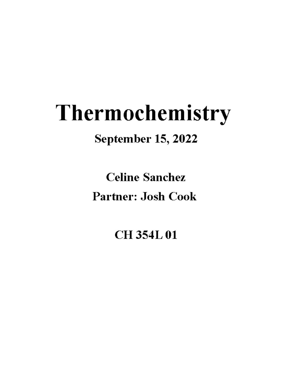 Thermochemistry - Thermochem - Thermochemistry September 15, 2022 ...