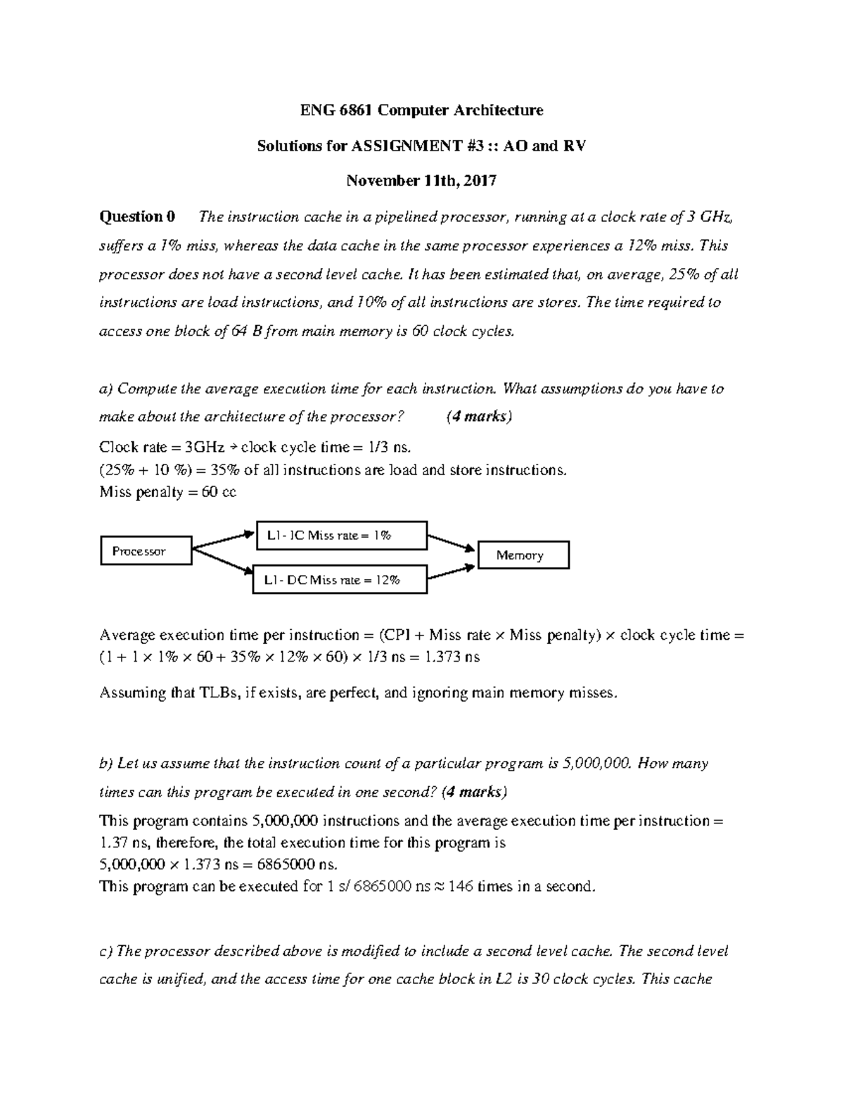 Solutions Assignment #3 - ENG 6861 Computer Architecture Solutions for ASSIGNMENT #3 :: AO and ...