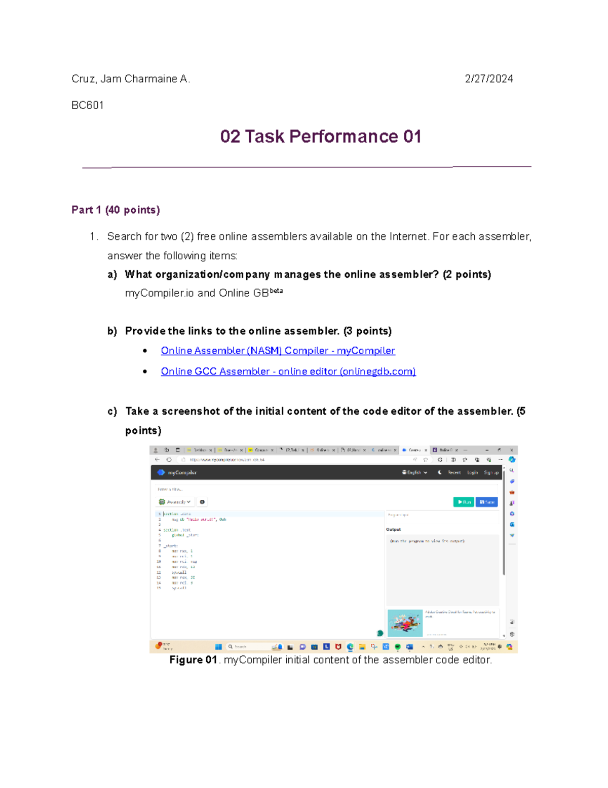 BC601 Cruz 02 Task Performance 01 - Cruz, Jam Charmaine A. 2/27/ BC 02 Task Performance 01 Part ...