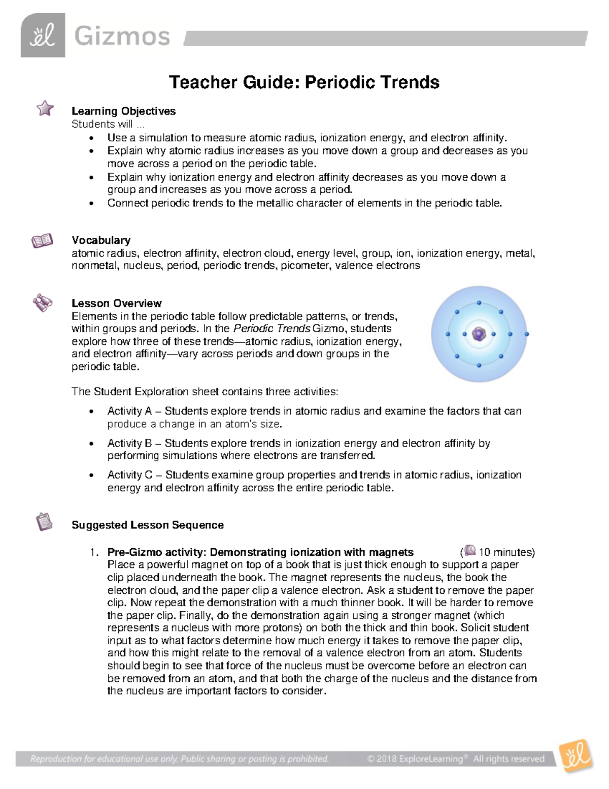 Periodic Trends TG - gizmo assignment - 2018 Teacher Guide: Periodic ...