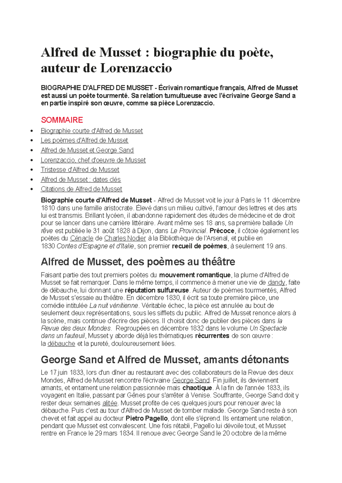 Alfred de Musset - notions a connaitre pour le courant humaniste ...