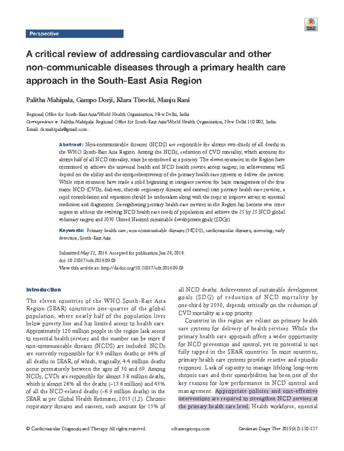 Paper 2 critical review - Introduction The eleven countries of the WHO ...