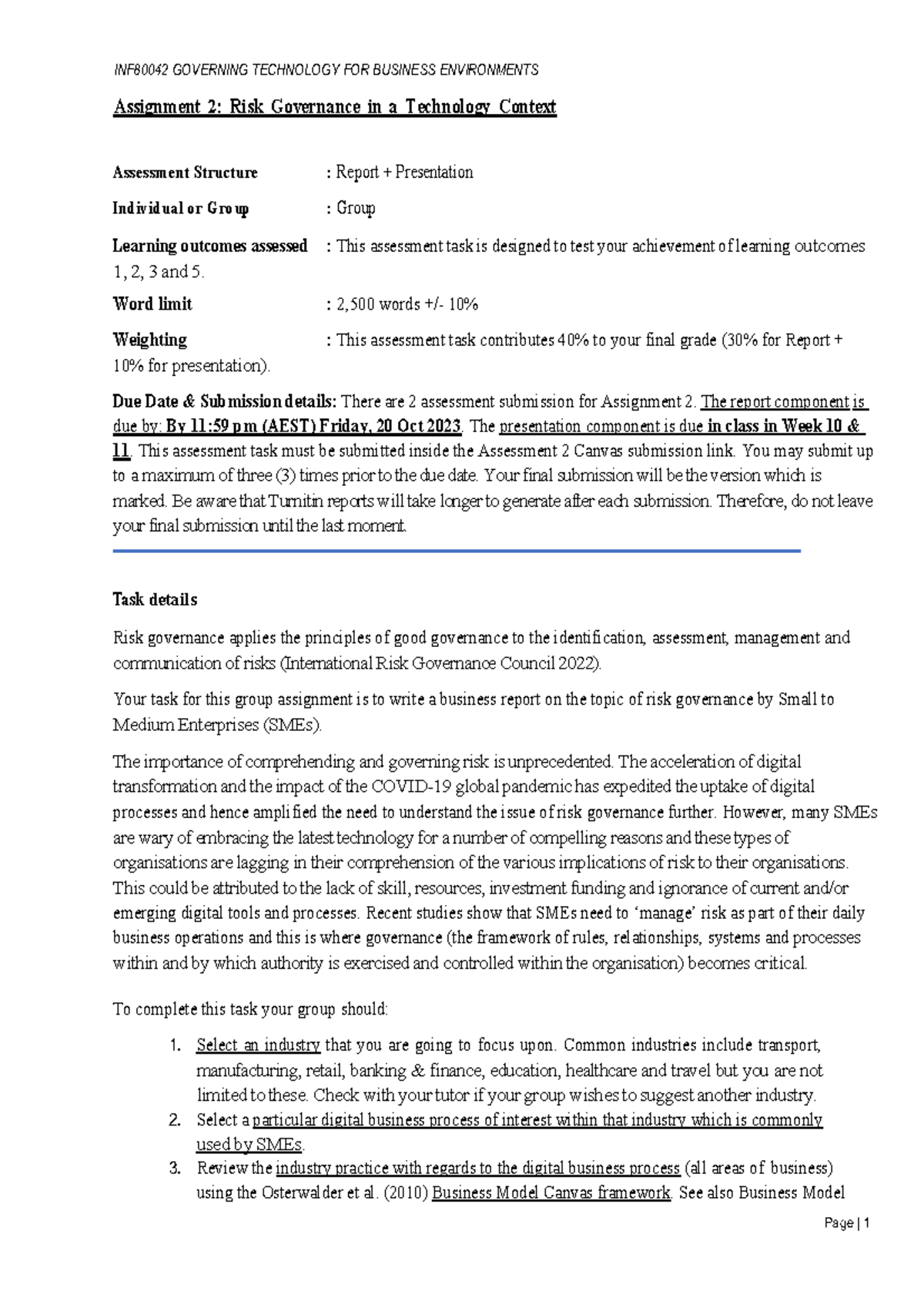 INF80042 Assignment 2 Guidelines S2-2023 - Assignment 2: Risk ...