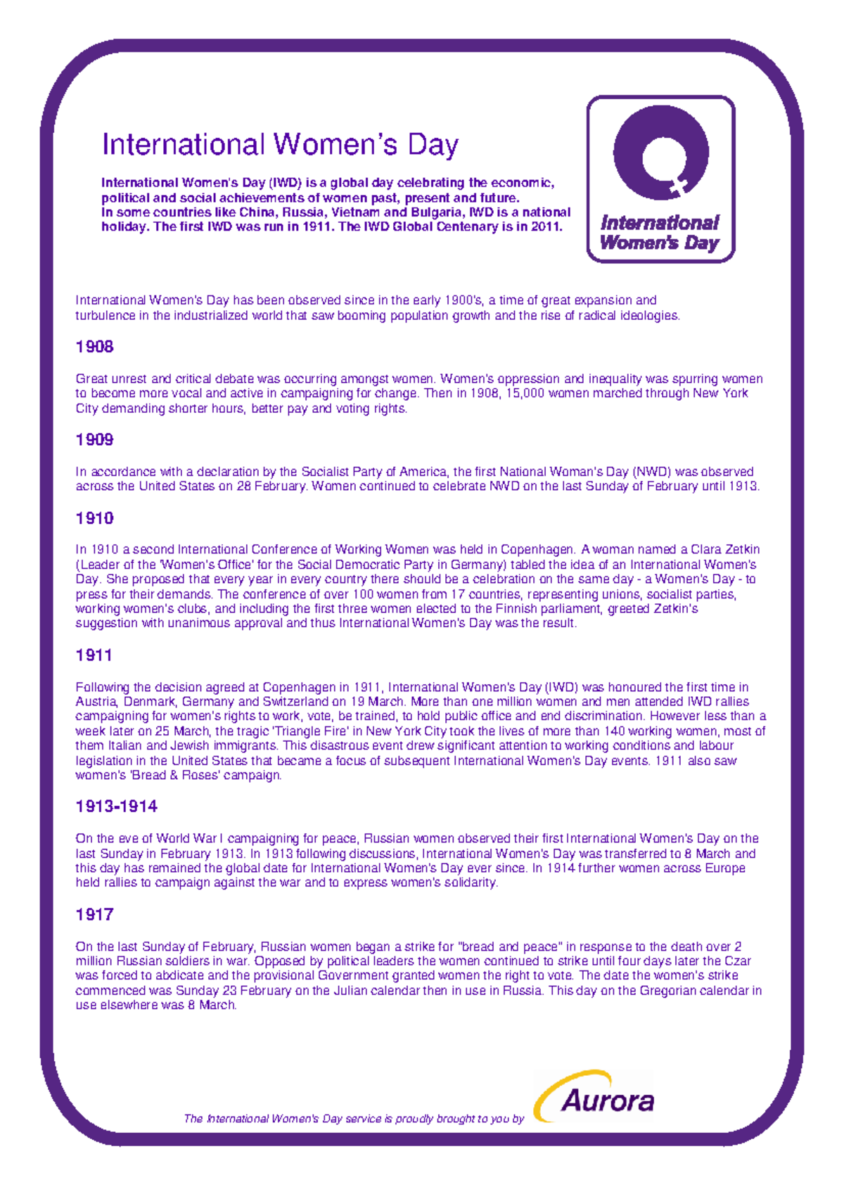 Iwd factsheet - bsbsbs - International Women’s Day International Women ...