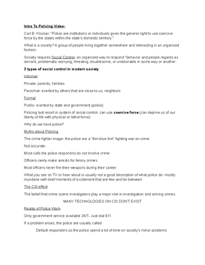 Ch 4 Study Guide - notes - Why Study Police Organizations? • The ...