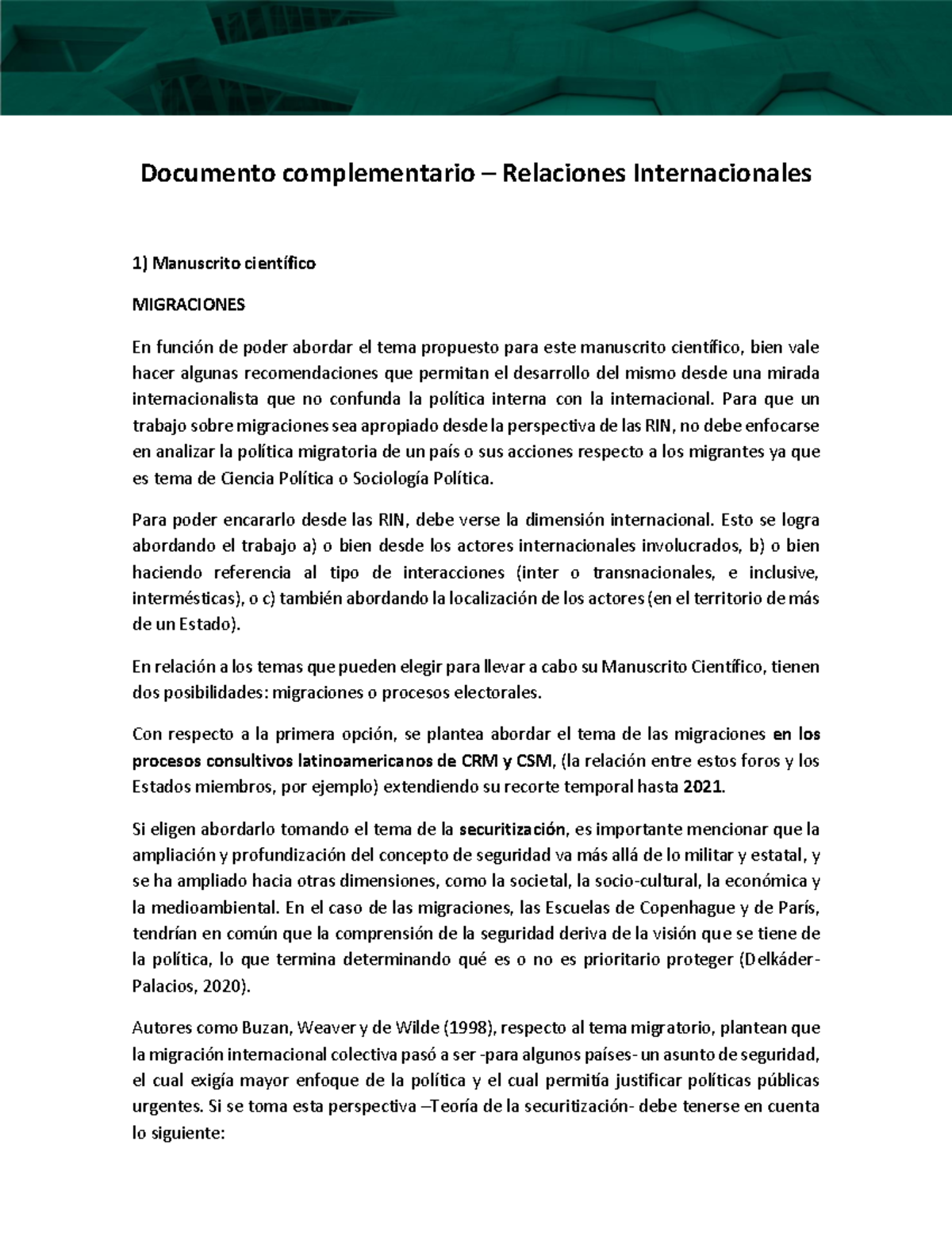 Guía - Seminario Final-1 - Documento complementario – Relaciones Internacionales Manuscrito ...
