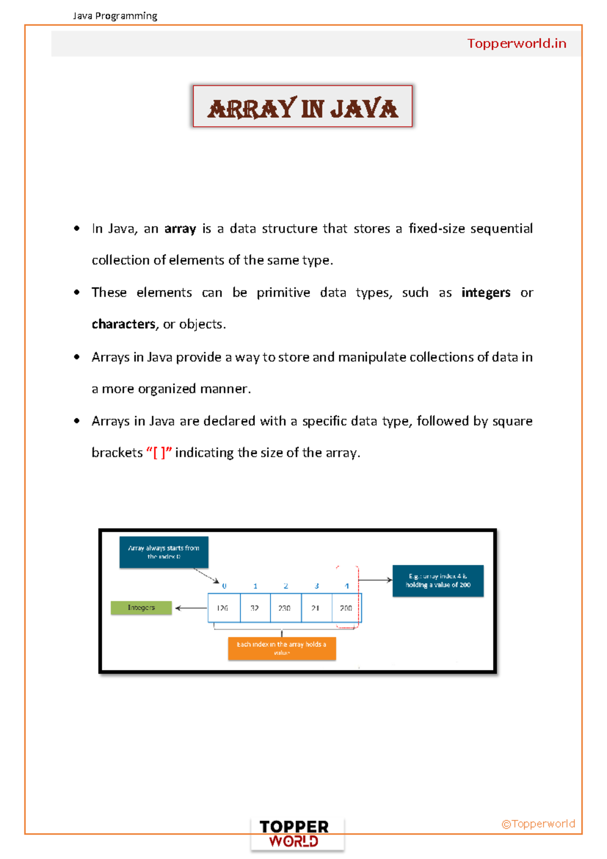 Array-In-Java - ghj - Topperworld • In Java, an array is a data structure that stores a fixed ...