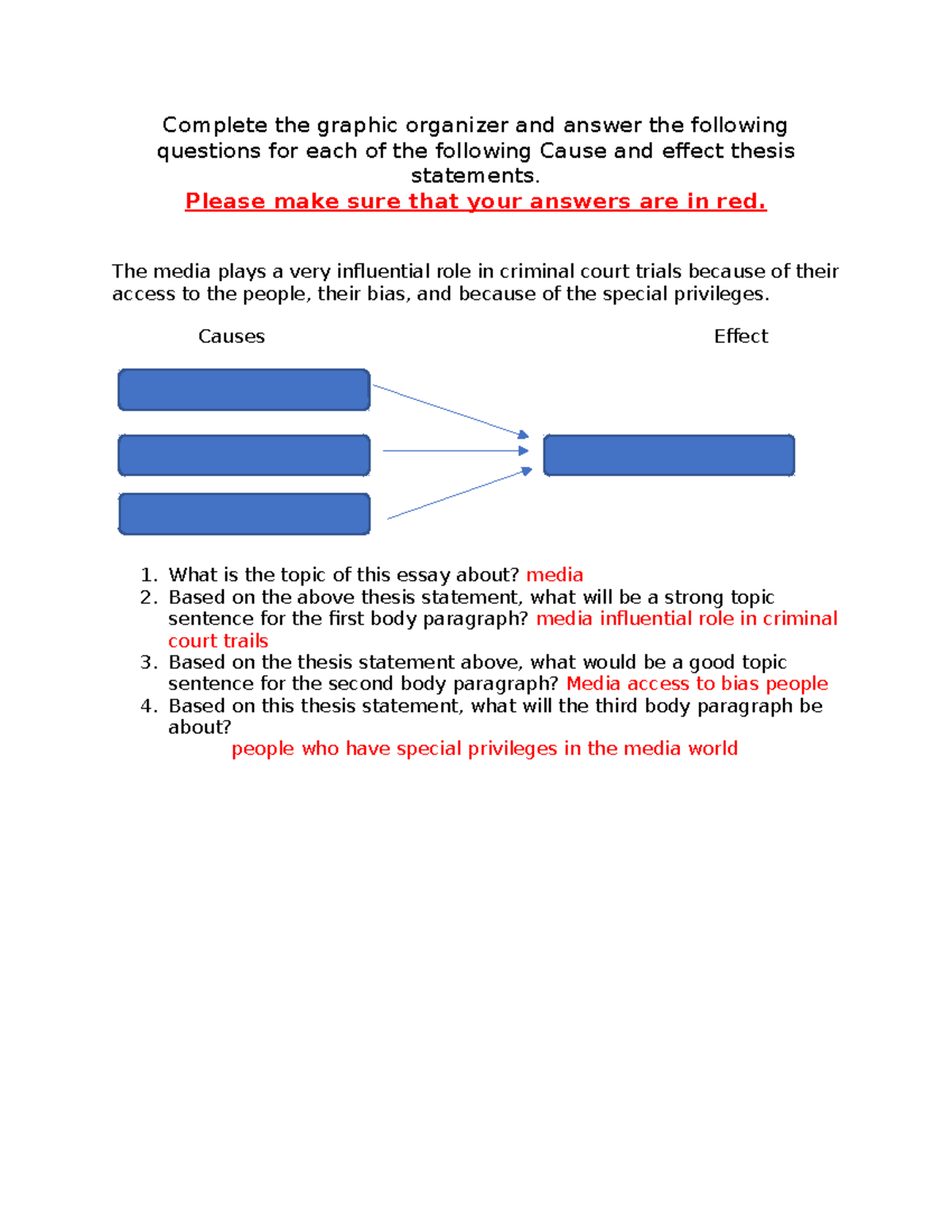 Cause and Effect Thesis Statement Practice - Complete the graphic ...