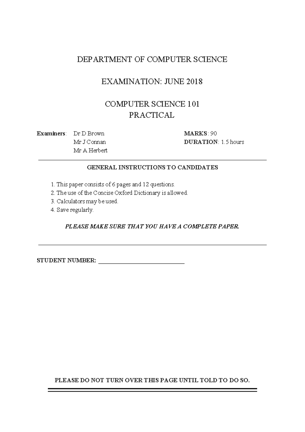 2018 06 CS101 Prac June 2018 - RHODES UNIVERSITY DEPARTMENT OF COMPUTER ...