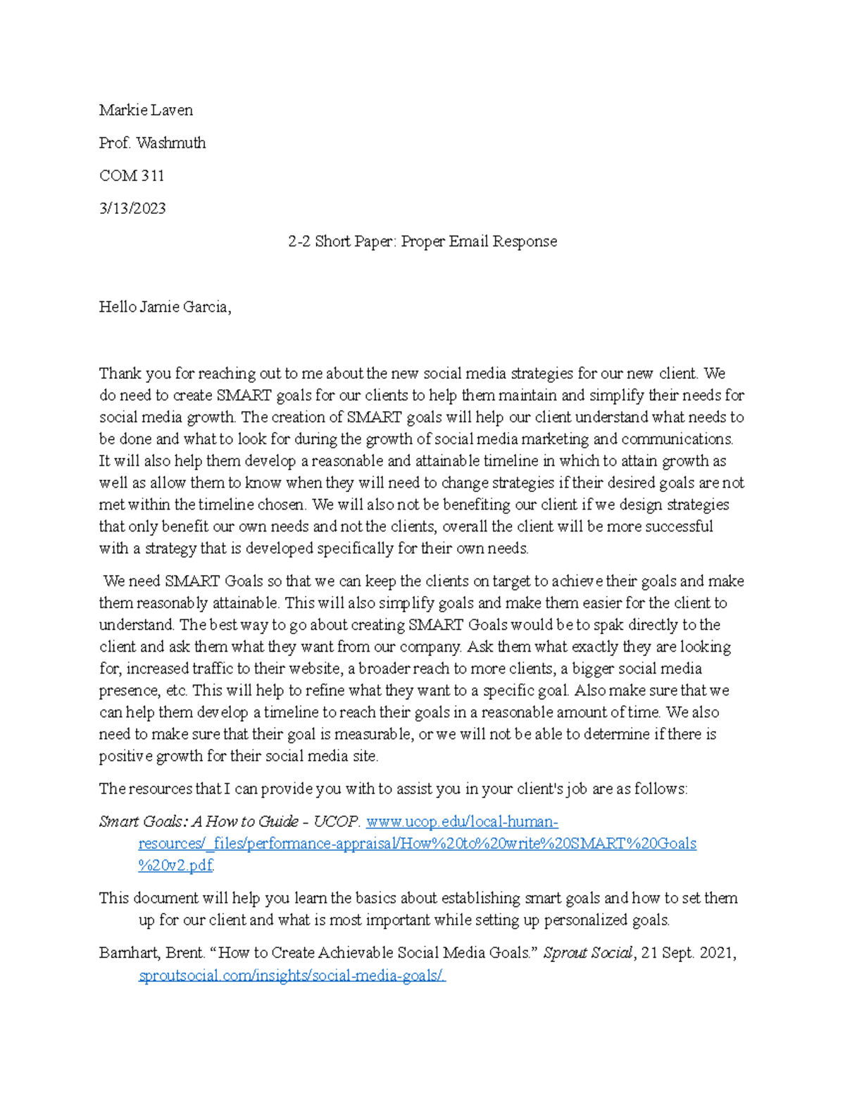 COM 311 2 2 Short Paper - Markie Laven Prof. Washmuth COM 311 3/13/ 2-2 ...